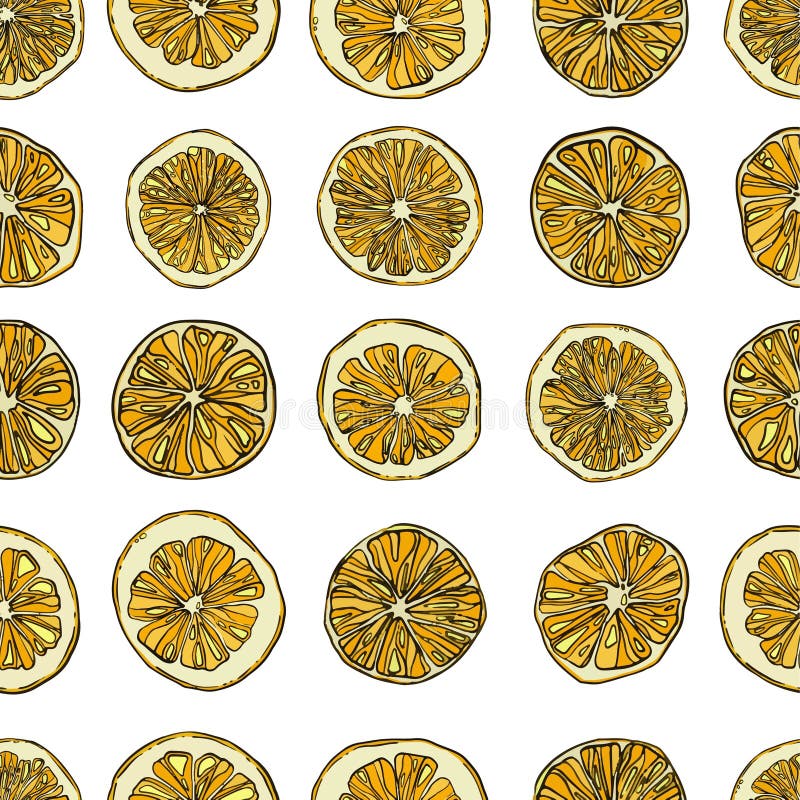 Seamless Pattern with Hand Drawing Cut Oranges Stock Vector ...