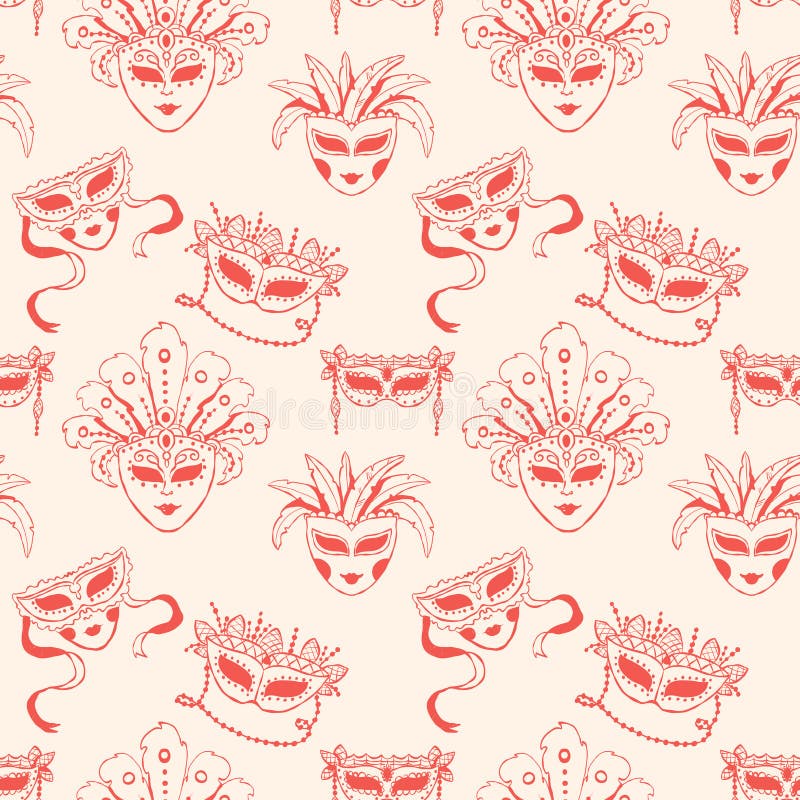 Seamless Pattern of Hand Drawn Masks for Carnival Stock Vector ...