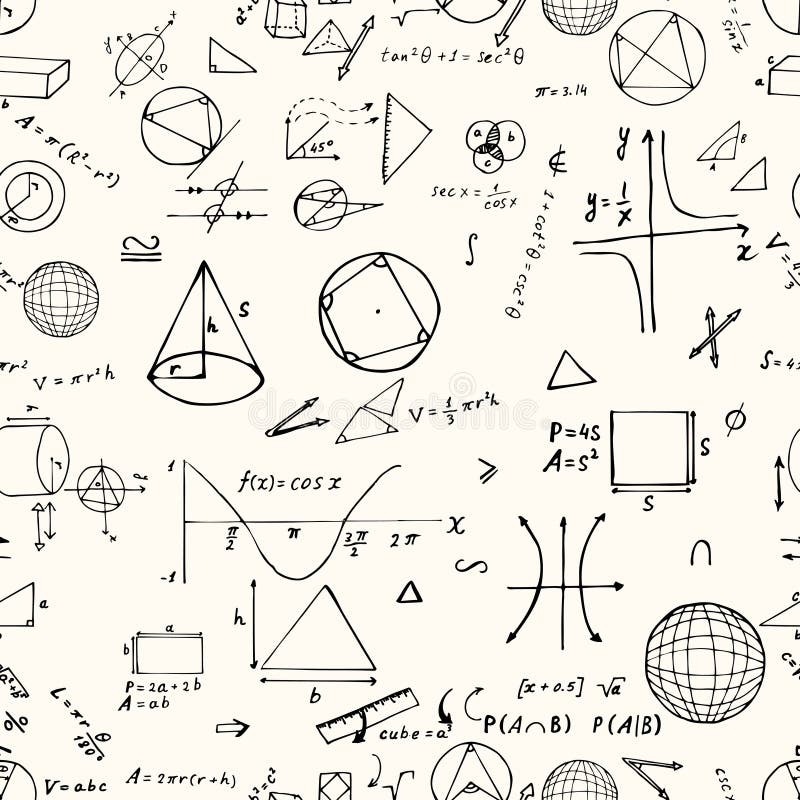 Seamless Pattern, Hand Drawn Mathematical Formulas and Signs Stock ...