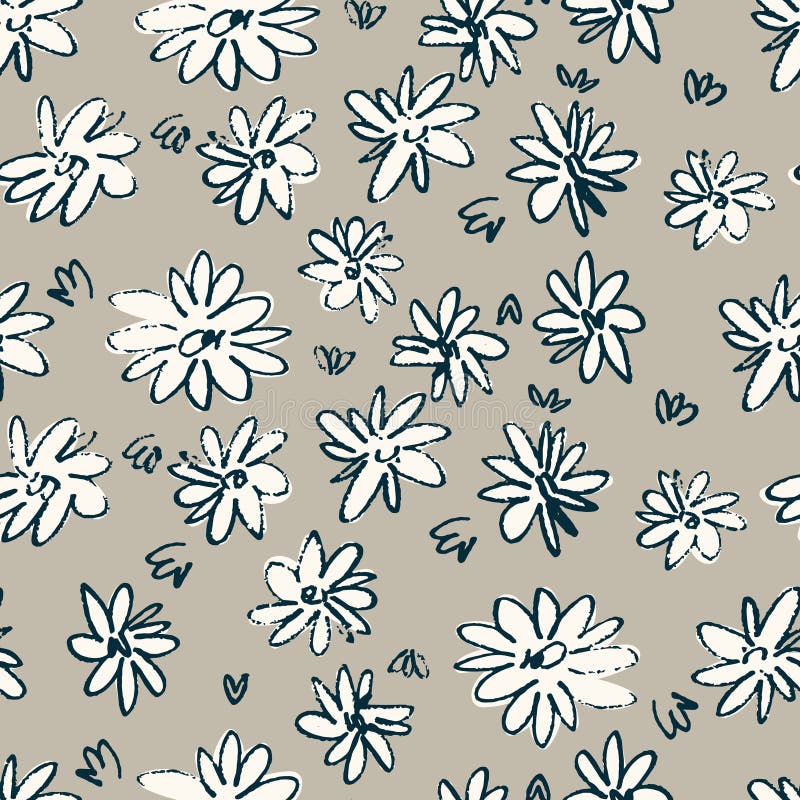 Seamless Pattern with Hand Drawn Meadow Flowers in Ditzy Style for ...