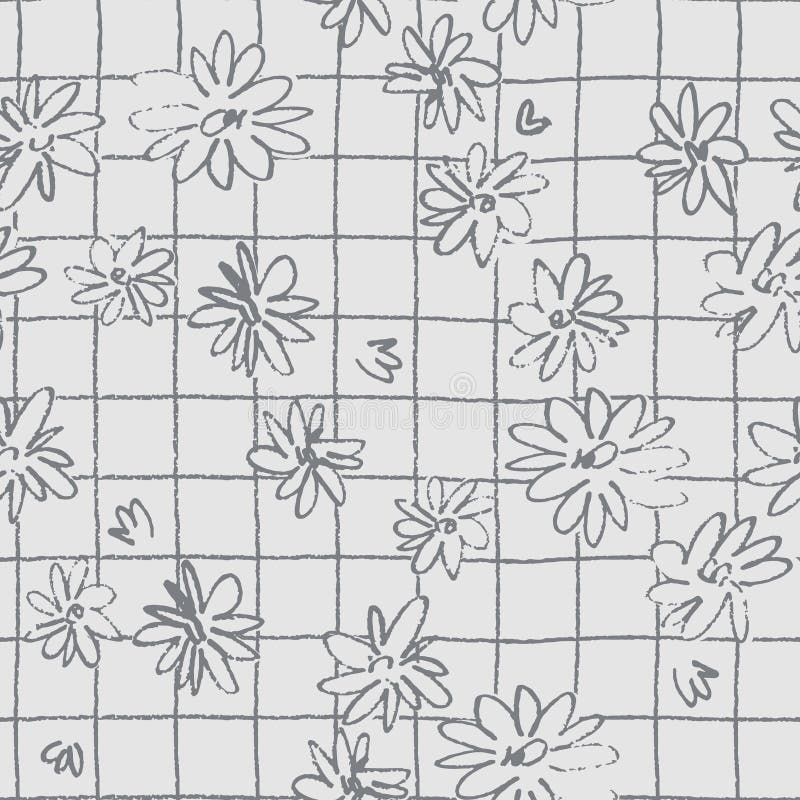 Seamless Pattern with Hand Drawn Meadow Flowers in Ditzy Style for ...