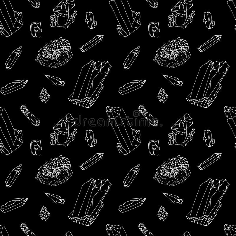 Seamless Pattern with Hand Drawn Monochrome White Crystals and Pendants ...