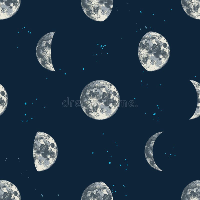 Seamless Pattern with Hand Drawn Moons Stock Vector - Illustration of ...