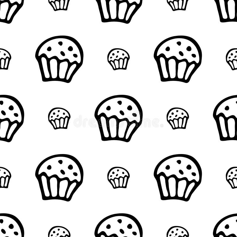 Seamless Pattern with Hand Drawn Muffin. Doodle Style Vector ...
