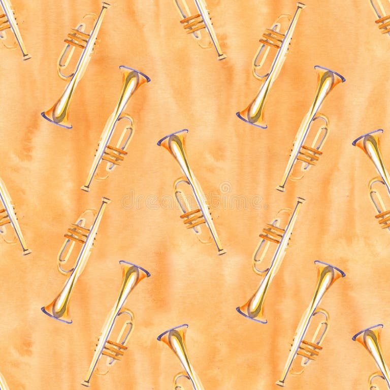A Seamless Pattern with Hand Drawn Music Instruments on a Watercolor ...