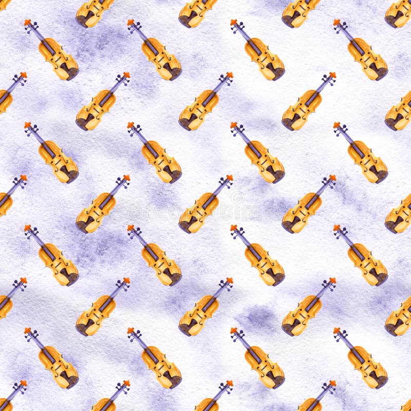 A Seamless Pattern with Hand Drawn Music Instruments on a Watercolor ...