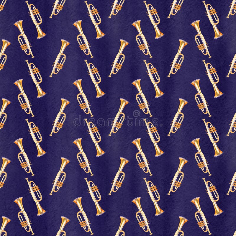A Seamless Pattern with Hand Drawn Music Instruments on a Watercolor ...