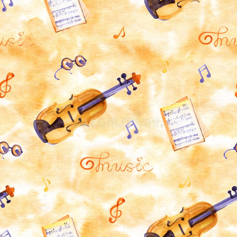 A Seamless Pattern with Hand Drawn Music Instruments on a Watercolor ... A Seamless Pattern with Hand Drawn Music Instruments on a Watercolor ...