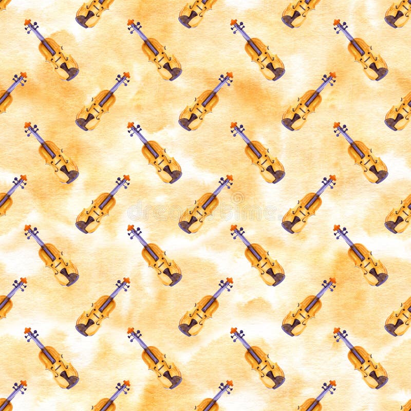 A Seamless Pattern with Hand Drawn Music Instruments on a Watercolor ...