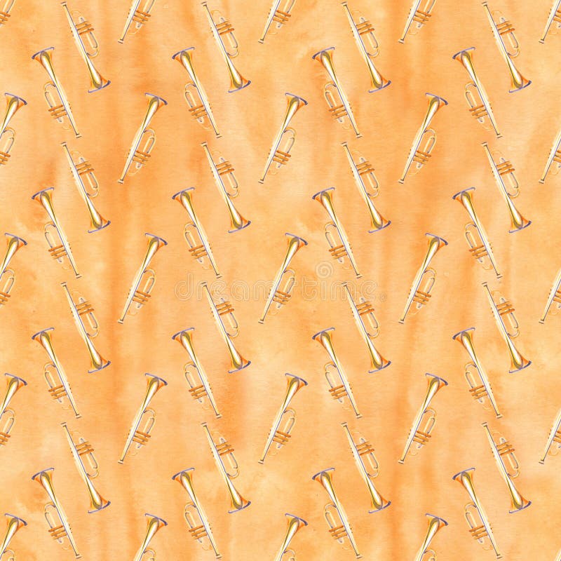 A Seamless Pattern with Hand Drawn Music Instruments on a Watercolor ...