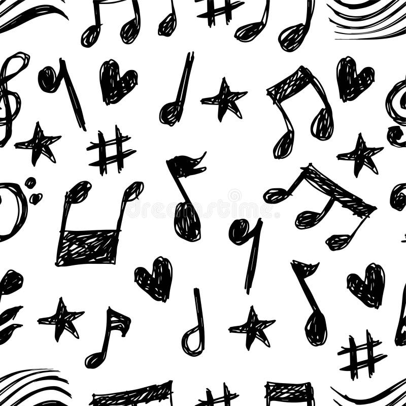 Seamless Pattern with Hand Drawn Musical Notes. Stock Vector ...