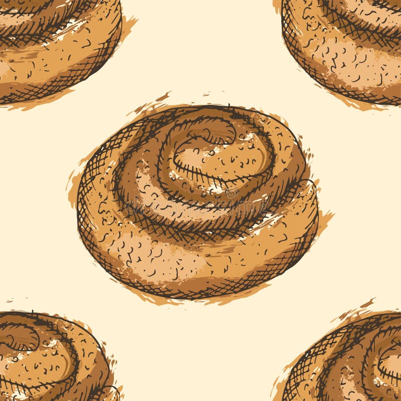 Seamless Pattern with Hand Drawn Outlines of Roll with Cinnamon with ...