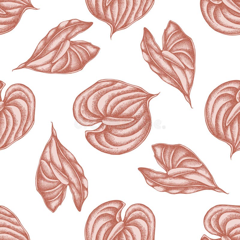 Seamless Pattern with Hand Drawn Pastel Anthurium Stock Vector ...