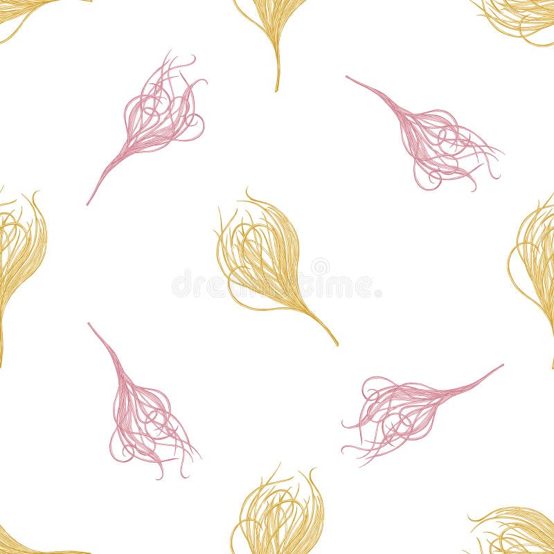 Seamless Pattern with Hand Drawn Pastel Feather Grass Stock Vector ...