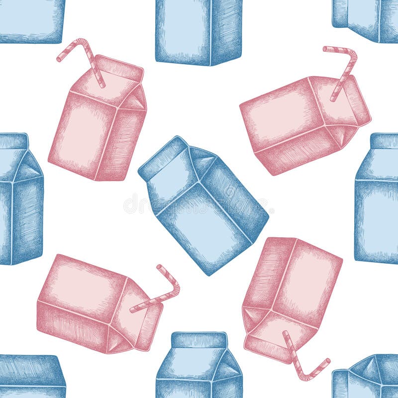 Seamless Pattern with Hand Drawn Pastel Milk Boxes Stock Vector ...