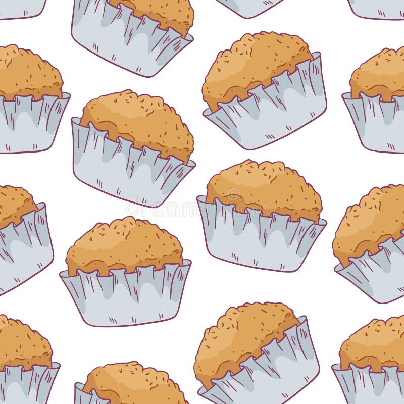 Seamless Pattern with Hand Drawn Pastries in Vector Stock Vector ...