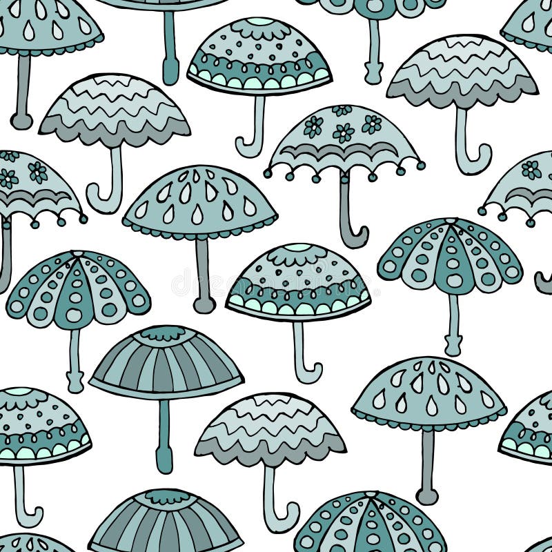 Seamless Pattern, Hand-drawn Patterned Various Umbrellas in Gentle ...