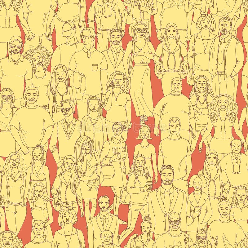 Seamless Pattern of Hand Drawn People Faces. Vector Illustration of ...