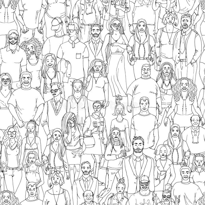 Seamless Pattern of Hand Drawn People Faces. Vector Illustration of ...