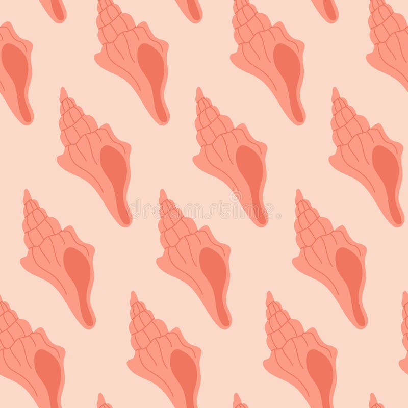 Seamless Pattern with Hand Drawn Pink Seashell on Pink Background ...
