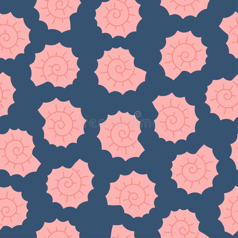 Seamless Pattern with Hand Drawn Pink Seashell on Blue Background ...
