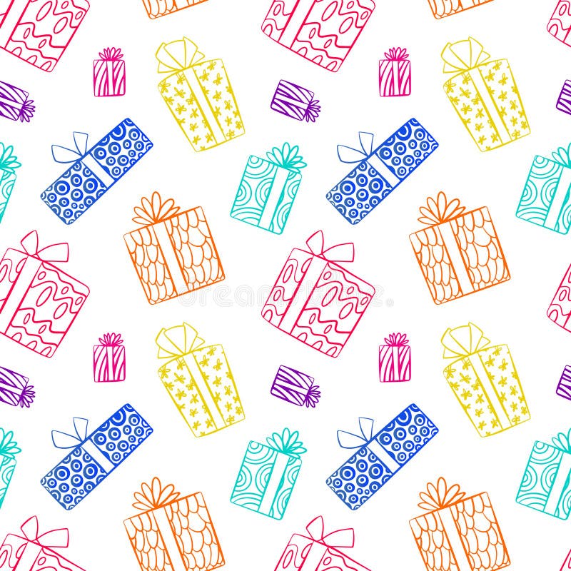 Seamless Pattern with Hand Drawn Present Boxes Stock Vector ...