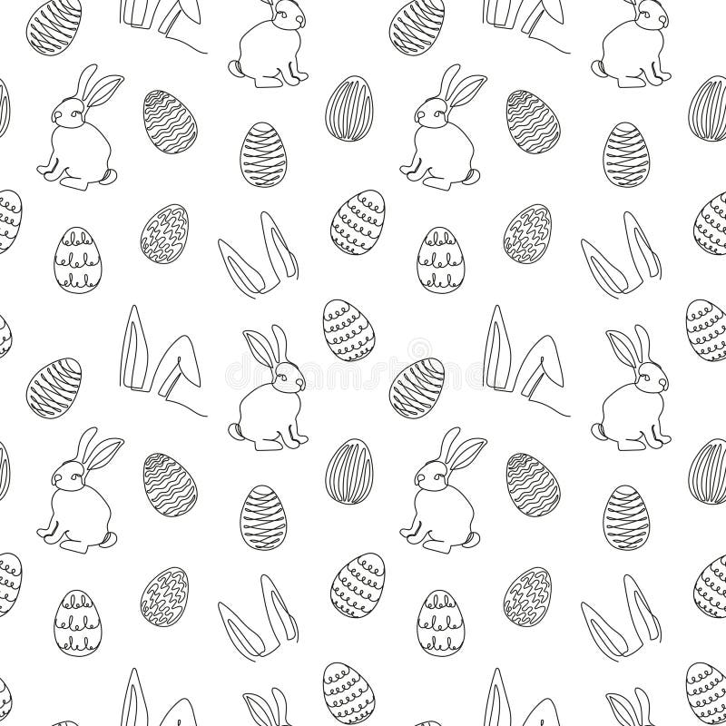Seamless Pattern of Hand-drawn Rabbits, Ears, Easter Eggs. Festive ...