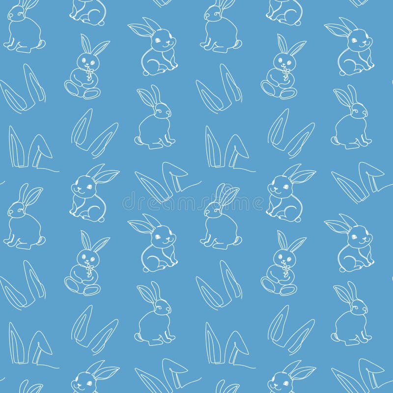 Seamless Pattern of Hand-drawn Rabbits and Ears. Festive Easter Bunnies ...