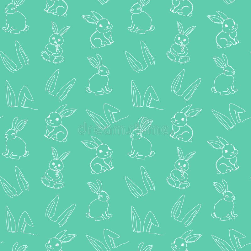 Seamless Pattern of Hand-drawn Rabbits and Ears. Festive Easter Bunnies ...