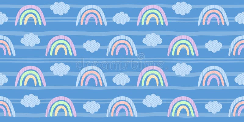Seamless Pattern with Hand Drawn Rainbow and Clouds with Textile ...
