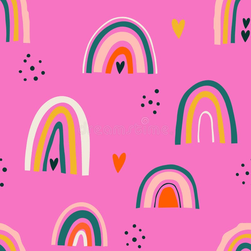 Seamless Pattern with Hand Drawn Rainbows. Vector Illustration Stock ...