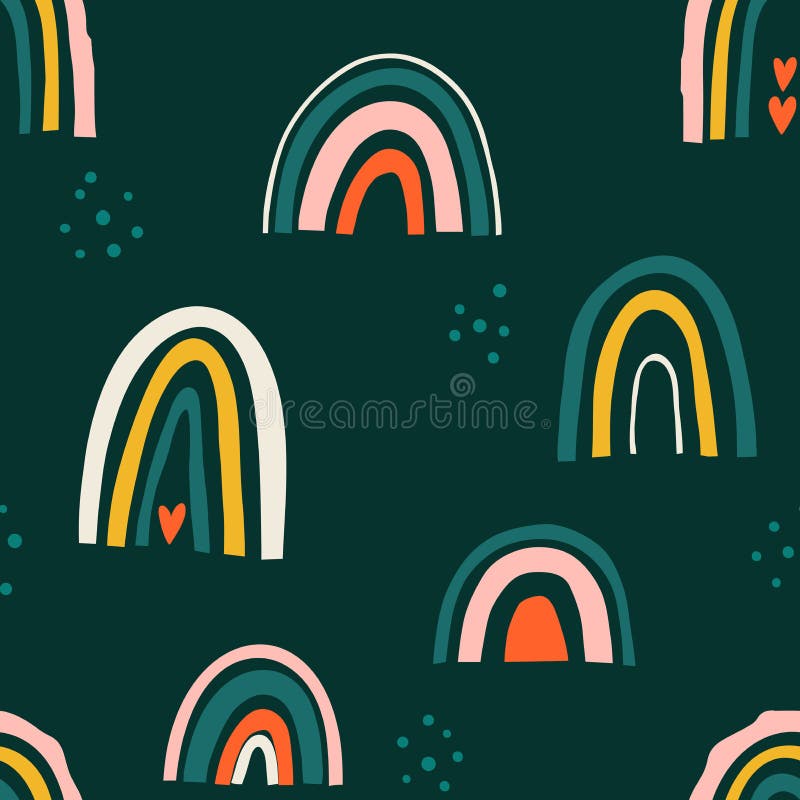 Seamless Pattern with Hand Drawn Rainbows. Vector Illustration Stock ...