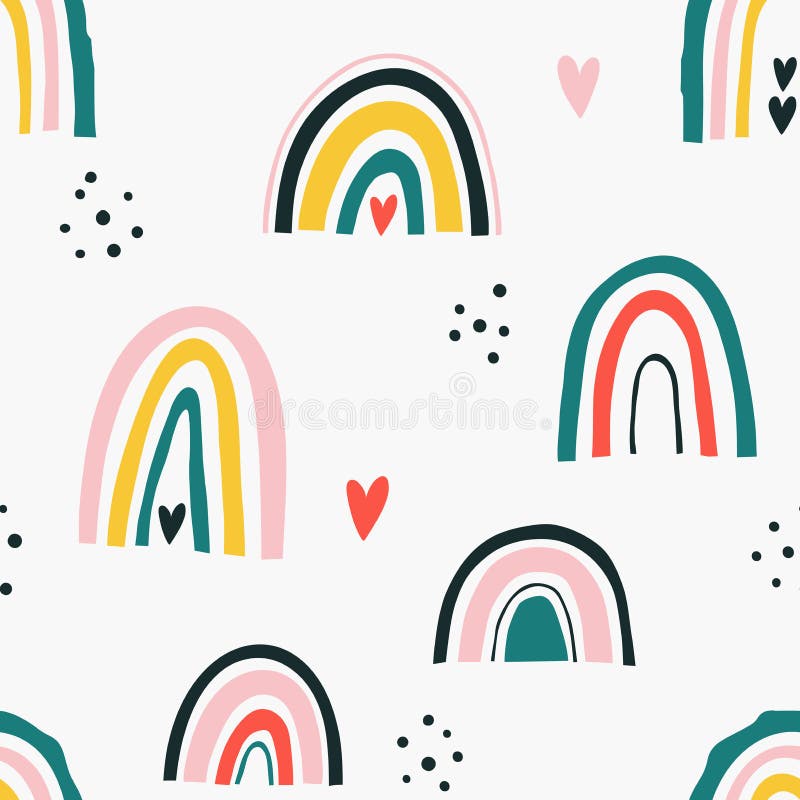 Seamless Pattern with Hand Drawn Rainbows. Vector Illustration Stock ...