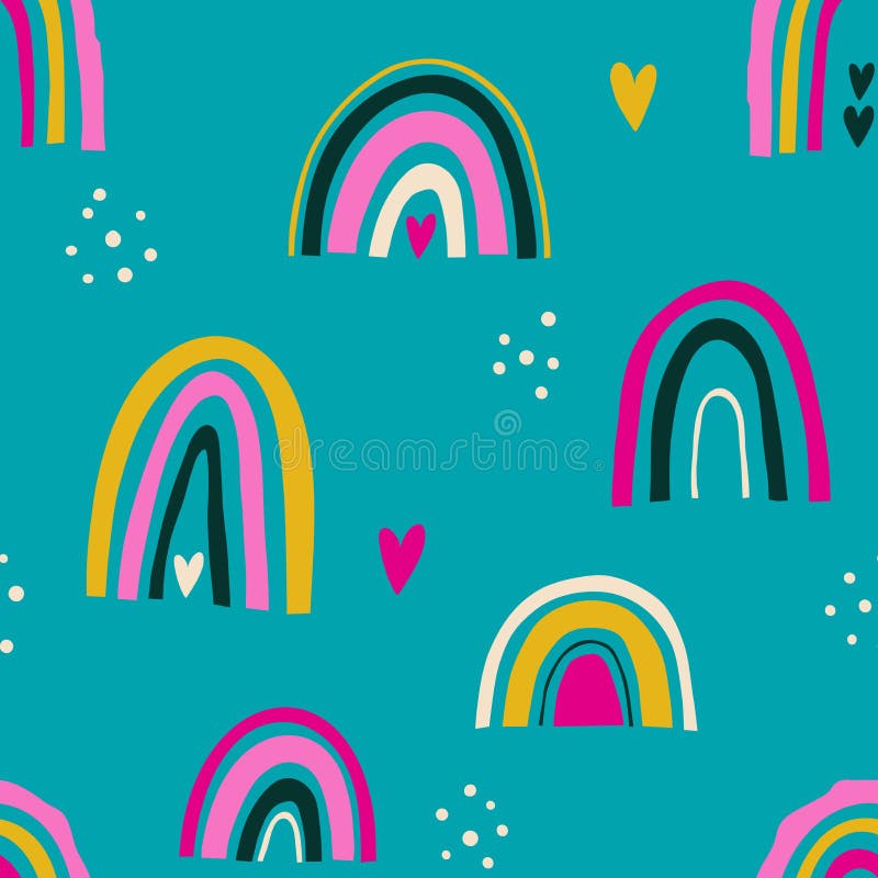 Seamless Pattern with Hand Drawn Rainbows. Vector Illustration Stock ...