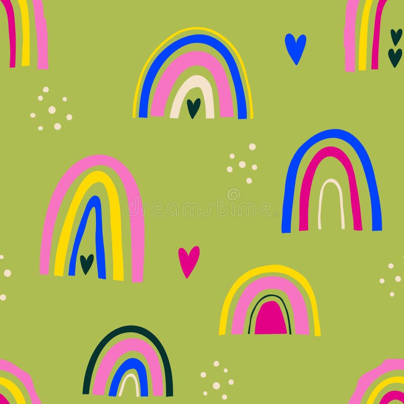 Seamless Pattern with Hand Drawn Rainbows. Vector Illustration Stock ...