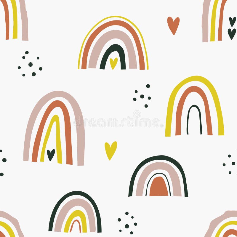 Seamless Pattern with Hand Drawn Rainbows. Vector Illustration Stock ...