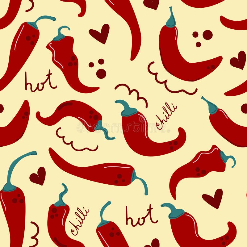 Seamless Pattern of Hand Drawn Red Hot Chilli Peppers. Stock Vector ...