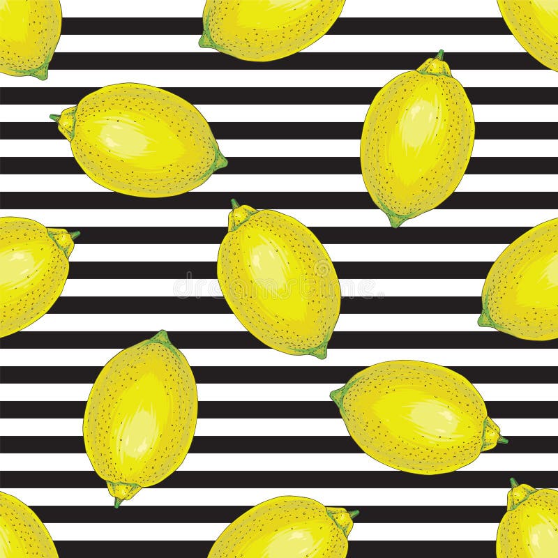 Striped Seamless Pattern with Whole Lemons Stock Vector - Illustration ...