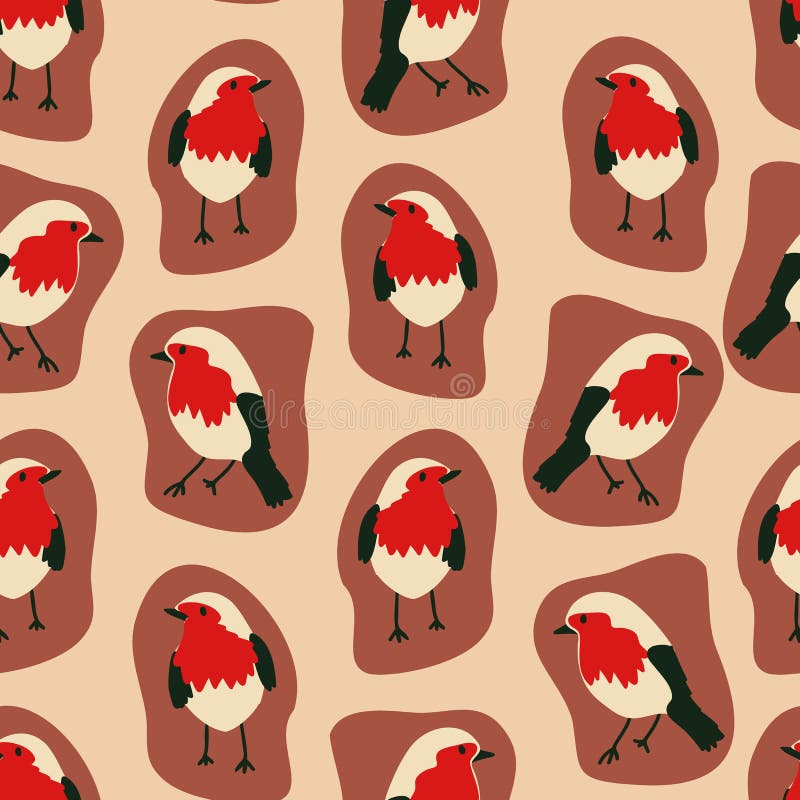 Seamless Pattern with Hand Drawn Robin Bird Stock Vector - Illustration ...
