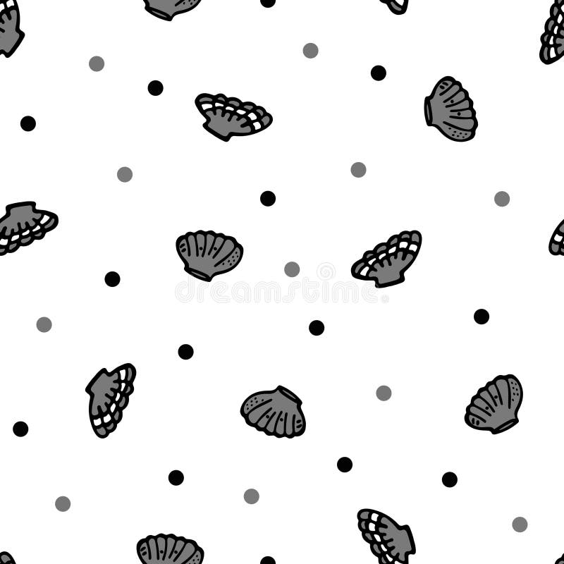 Seamless Pattern with Hand Drawn Scallop Sea Shells. Beautiful Marine ...
