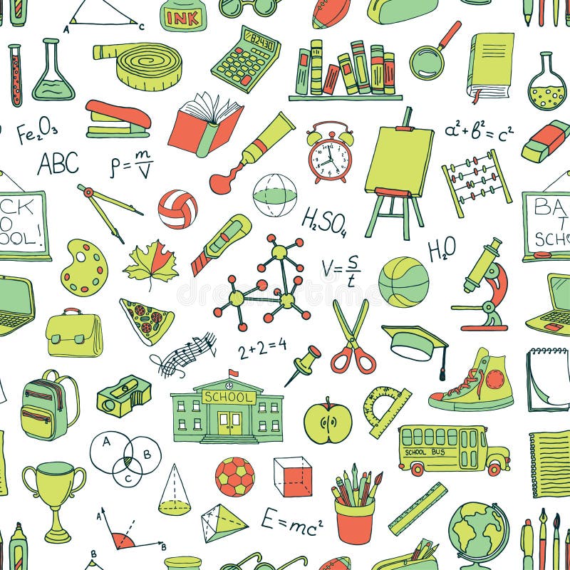 Seamless Pattern with Hand Drawn School Elements Stock Vector ...