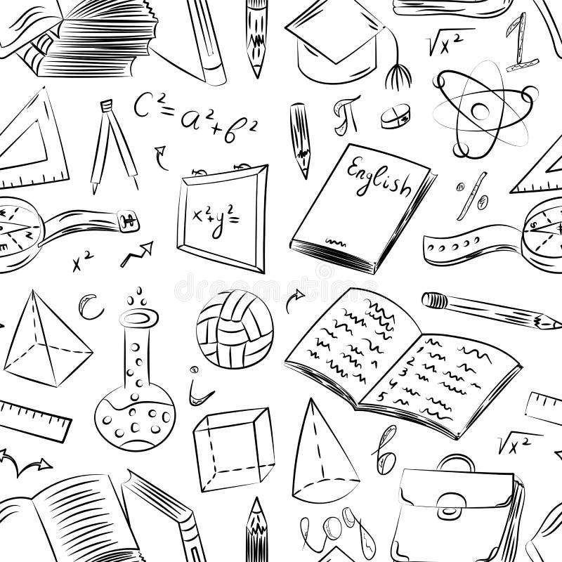 Seamless Pattern of Colorful Hand Drawn Doodle Symbols and Numbers ...