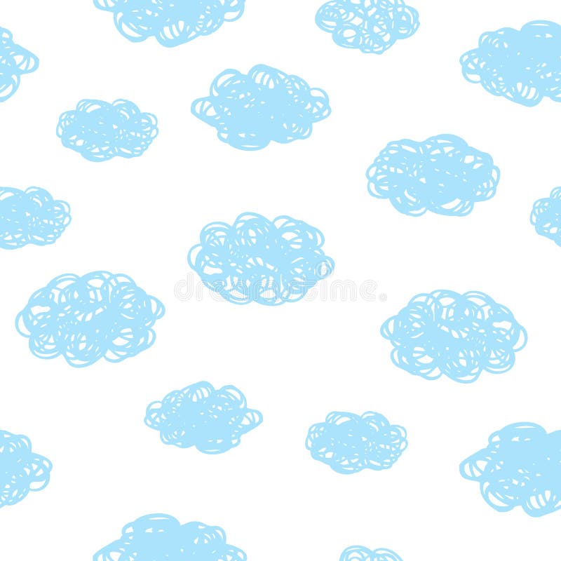 Scribble Clouds on Blue Background, Seamless Pattern Sky Concept Stock ...