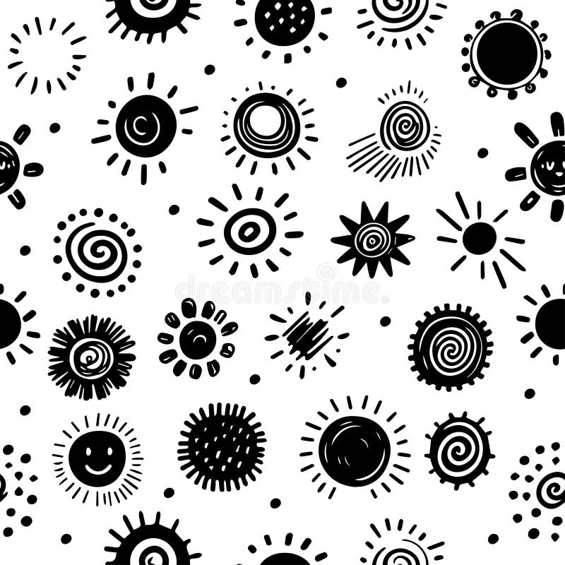 Seamless Pattern Abstract Hand Drawn Scribble Doodles Sun Stock Vector ...