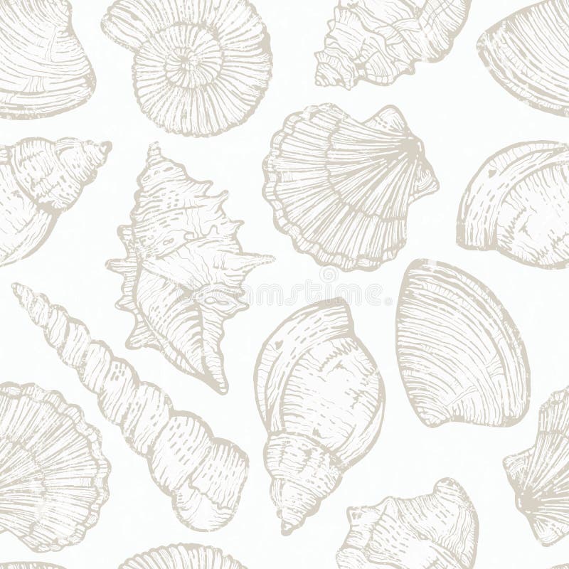 Seamless Pattern with Hand Drawn Sea Shells Stock Vector - Illustration ...