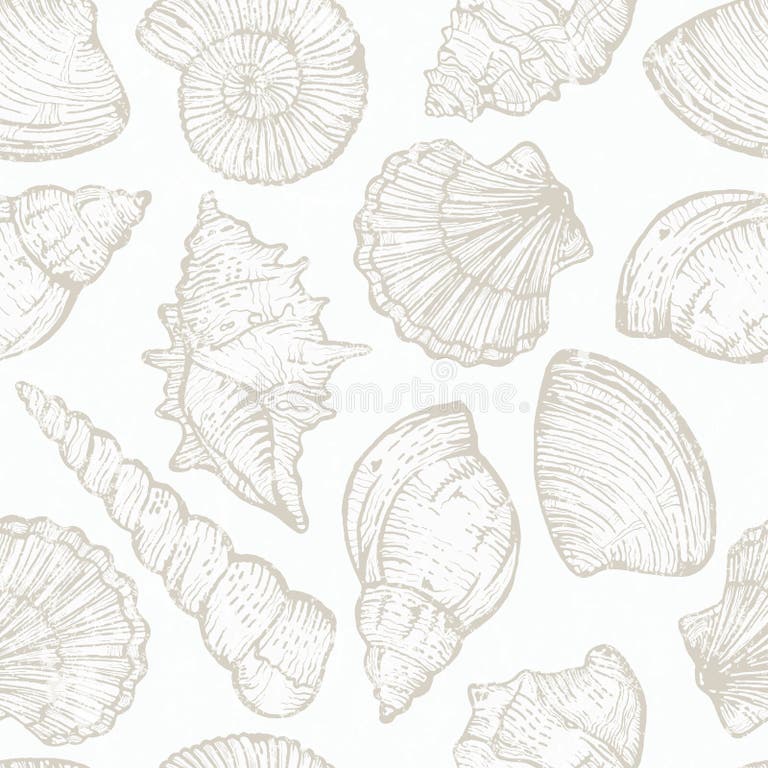 Seamless Pattern with Hand Drawn Sea Shells Stock Vector - Illustration ...