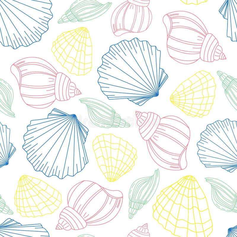 Seamless Pattern of Hand Drawn Sea Shells, Oysters, Conches. Marine ...