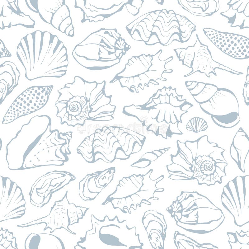 Seamless Pattern with Hand Drawn Sea Shells in Sketch Style Stock ...