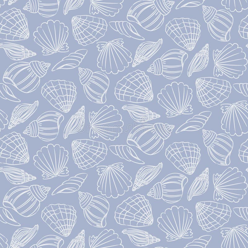 Seamless Pattern with Hand-drawn Seashells on Blue Background. Simple ...