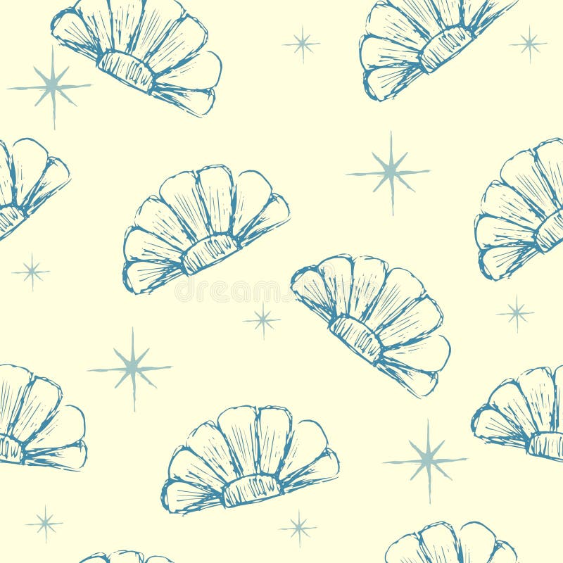 Seamless Pattern with Hand Drawn Seashells Stock Illustration ...